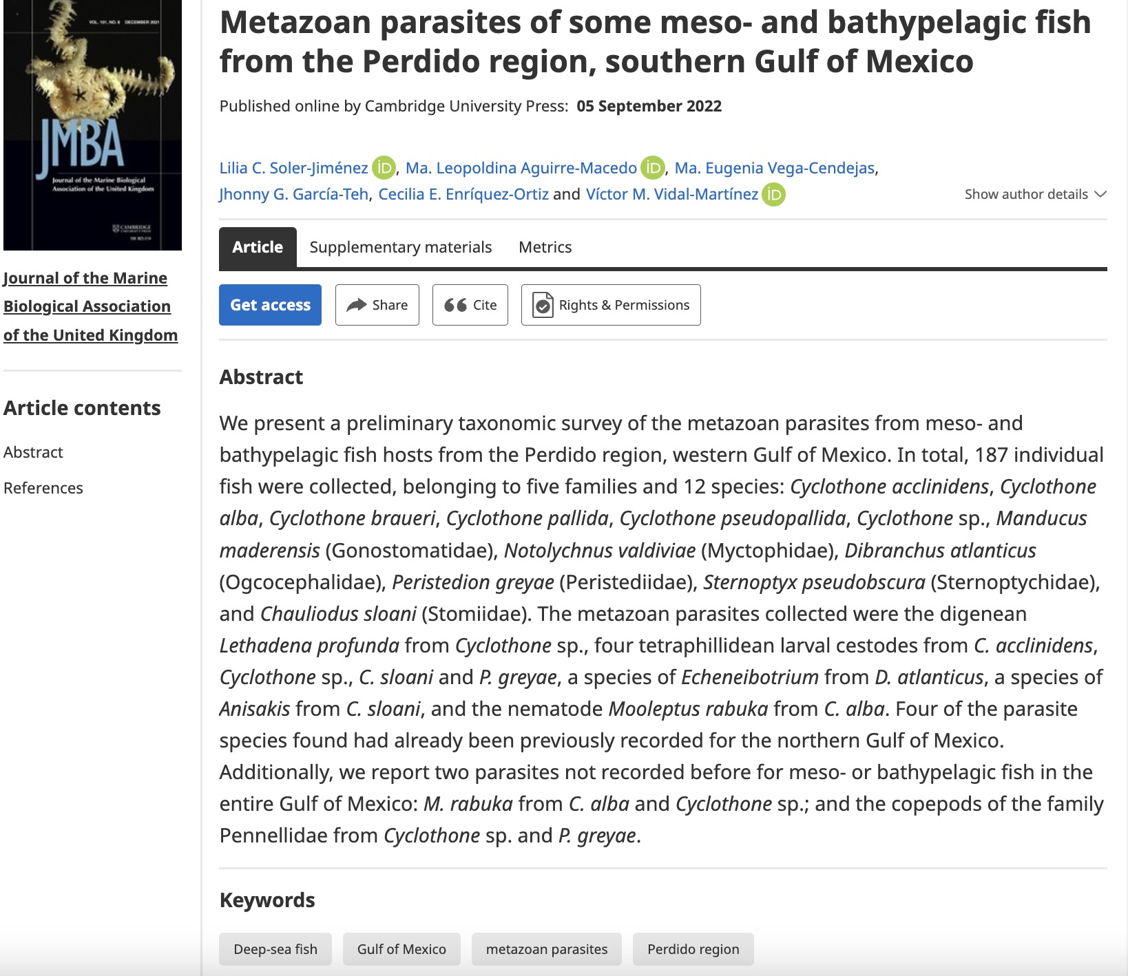 Metazoan parasites of some meso- and bathypelagic fish from the Perdido ...